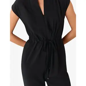 Whistles V-neck Short-sleeve Woven Jumpsuit - Black