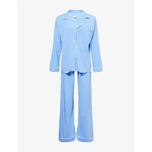 Eberjey Gisele Piped-trim Stretch-jersey Pyjamas Xl Cornflower Blue/white