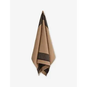 HAY Linear Striped Cotton And Linen Tea Towel - Mocca