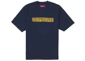 Supreme Satin Appliqué Short Sleeve Top - Navy Blue