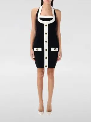 Balmain Halterneck Knit Dress With Gold-tone Button Detail