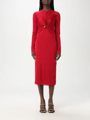 Versace Draped Embellished Midi Dress - Red