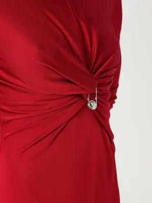 Versace Draped Embellished Midi Dress - Red