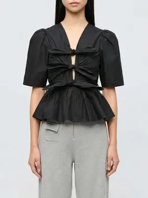 GANNI Bow Detail Peplum Top - Black