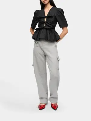 GANNI Bow Detail Peplum Top - Black