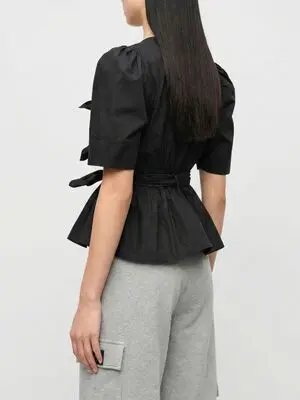 GANNI Bow Detail Peplum Top - Black