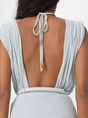 Elisabetta Franchi Pleated Maxi Dress With Halter Neck