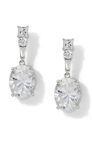 Nadri Delphine Oval Cubic Zirconia Drop Earrings - Rhodium