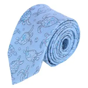 Trafalgar Morla Sea Turtle Linen Blend Novelty Necktie - Light Blue