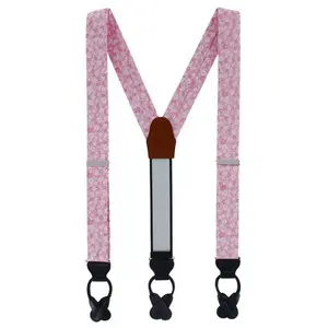 Trafalgar Hanami Cherry Blossom Linen Blend Button End Suspenders - Pink