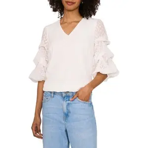 Vince Camuto Jacquard Bubble Sleeve Top - New Ivory
