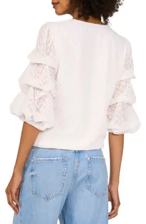 Vince Camuto Jacquard Bubble Sleeve Top - New Ivory
