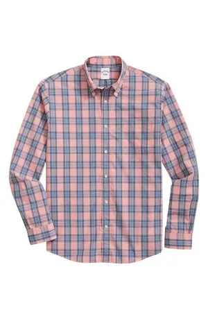 Brooks Brothers Friday Poplin Plaid Cotton Oxford Cloth Button-down Shirt - Salmon Plaid