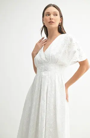 mila mae dolman sleeve a-line dress Quincy Mae Dolman Sleeve Eyelet A-Line Dress In Ivory - 50% Off