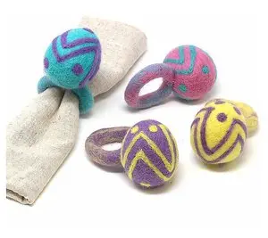 GLOBAL CRAFTS Set Of 4 Felt Easter Egg Napkin R Ings - One-color