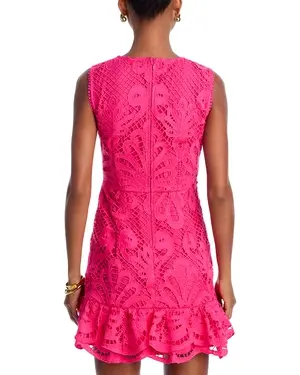 Aqua Lace Flounce Sleeveless Dress - Hyper Pink