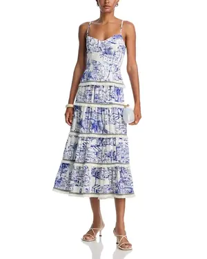 Aqua City Palm Toile Fringe Skirt