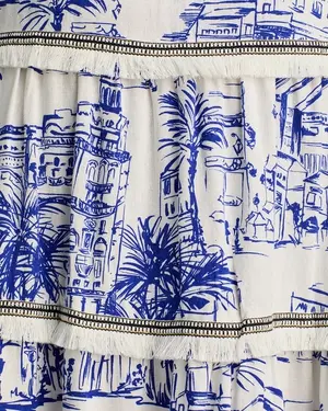 Aqua City Palm Toile Fringe Skirt