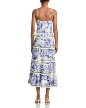 Aqua City Palm Toile Fringe Skirt