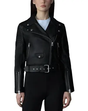 Women's Leather Biker Jackets with Draped Epaulettes