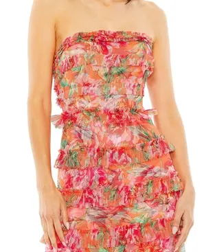 Mac Duggal Strapless Ruffle Dress - Orange Multi