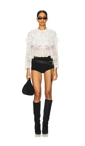 Sea Marja Embroidery Capelet Blouse - Pearl