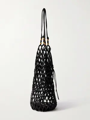 Saint Laurent Leather-trimmed Beaded Tote - Black
