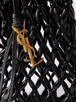 Saint Laurent Leather-trimmed Beaded Tote - Black