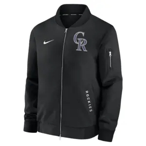 Nike Colorado Rockies Authentic Collection Dugout Mlb Full-zip Bomber Jacket - Black