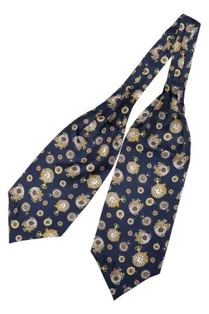 ELIZABETTA Gilded Keeper Silk Ascot Cravat Tie - Navy