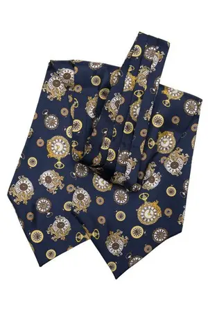 ELIZABETTA Gilded Keeper Silk Ascot Cravat Tie - Navy