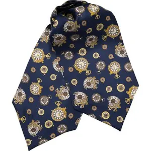 ELIZABETTA Gilded Keeper Silk Ascot Cravat Tie - Navy