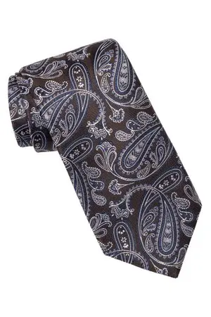 ELIZABETTA Palermo Extra Long Silk Jacquard Neck Tie - Brown