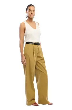 Another Tomorrow Relaxed Wide-leg Trousers - Thyme
