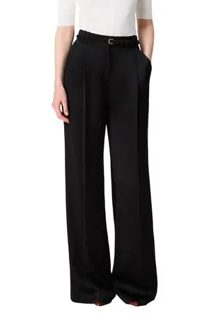 Another Tomorrow Satin Pleated Trousers - Black