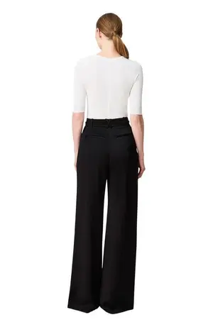 Another Tomorrow Satin Pleated Trousers - Black