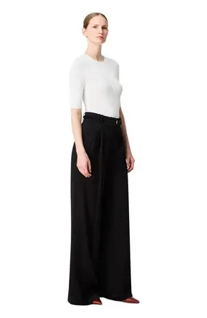 Another Tomorrow Satin Pleated Trousers - Black