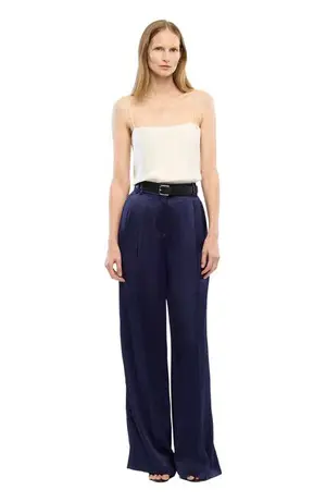 Another Tomorrow Satin Pleated Trousers - Indigo