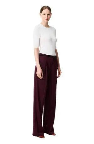 Another Tomorrow Relaxed Wide Leg Pant - Plum