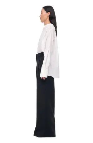 Another Tomorrow Pleated Wide Leg Trousers - Black