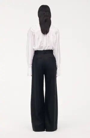 Another Tomorrow Pleated Wide Leg Trousers - Black
