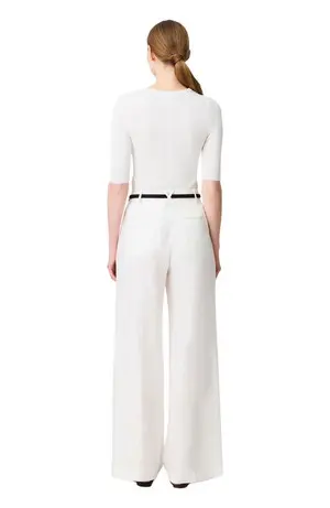 Another Tomorrow Pleated Wide Leg Trousers - White