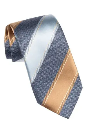 ELIZABETTA Extra Long Silk Jacquard Neck Tie - Blue And Copper