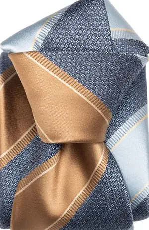 ELIZABETTA Extra Long Silk Jacquard Neck Tie - Blue And Copper