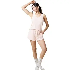 SOFTIES Rib Dream Double V-neck Short Set - Apricot