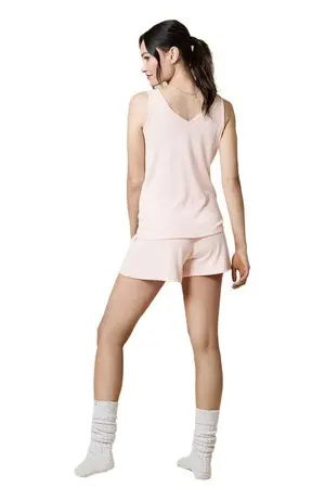 SOFTIES Rib Dream Double V-neck Short Set - Apricot