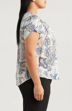 TAHARI ASL Print Tulip Sleeve Top