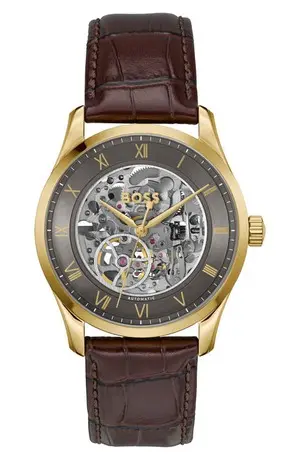 BOSS Principle Skeleton Automatic Strap Watch - Gray