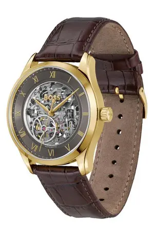 BOSS Principle Skeleton Automatic Strap Watch - Gray