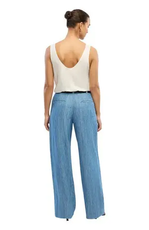 Another Tomorrow Chambray Wide Leg Pants - Medium Blue